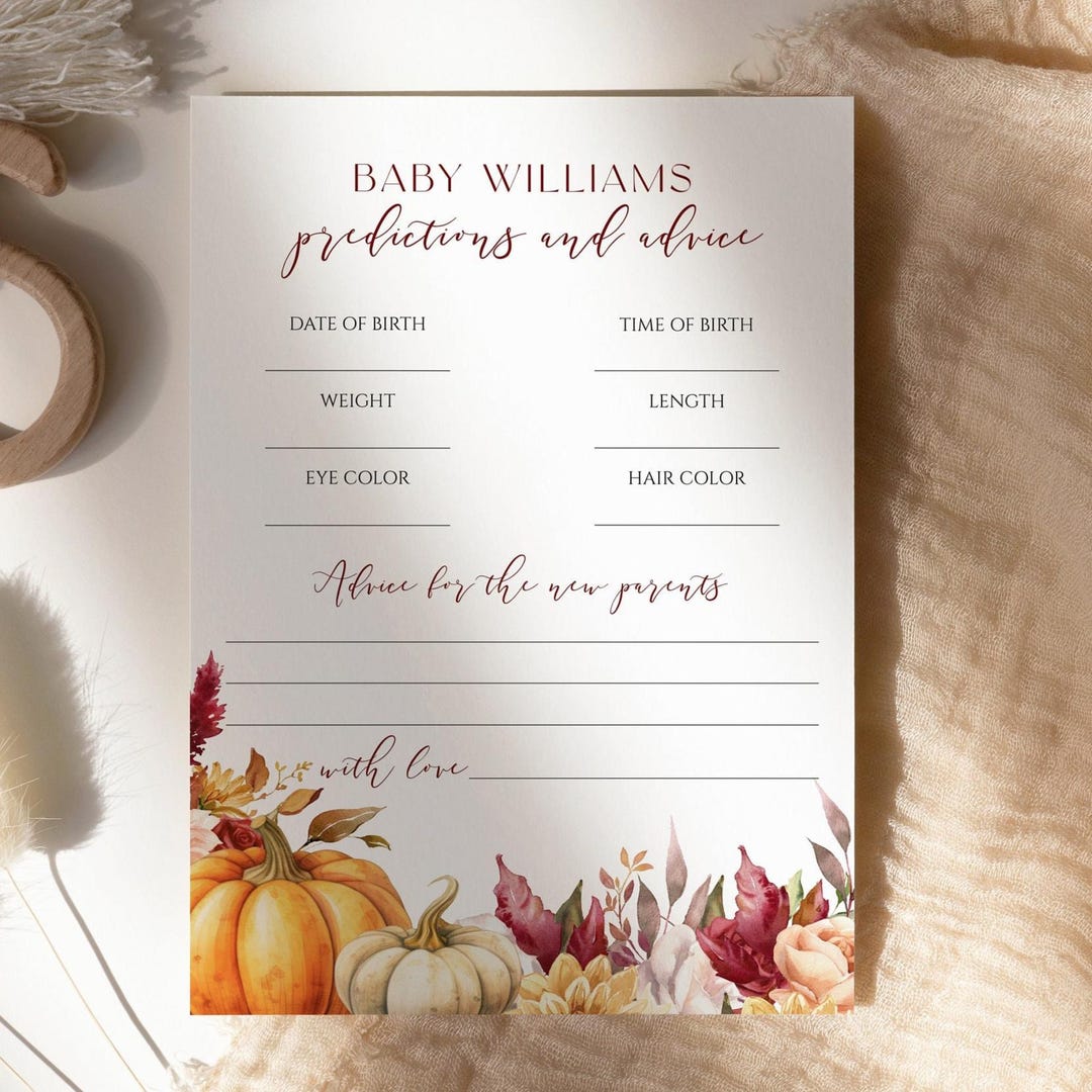 Fall Pumpkin Baby Shower Game: Predictions & Advice Card (printable ...