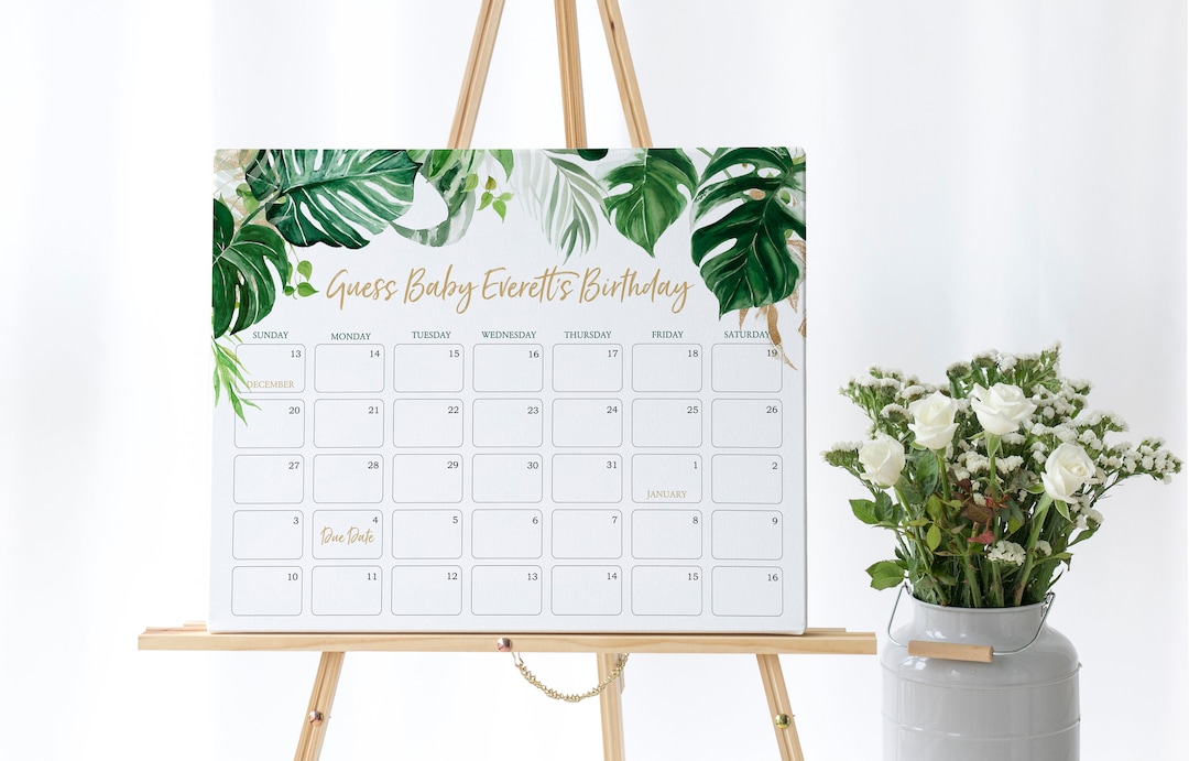 Tropical Baby Due Date Prediction Calendar, EDITABLE Template ...