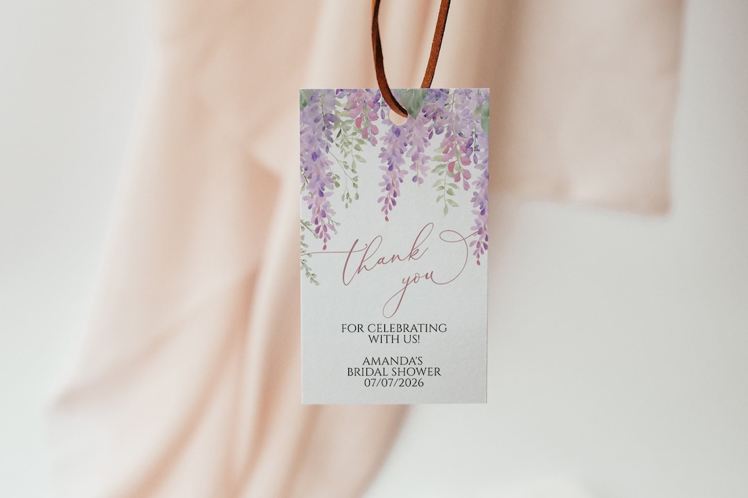 Purple Wisteria Thank You Tag | EDITABLE Lavender Flowers Favor Tag ...