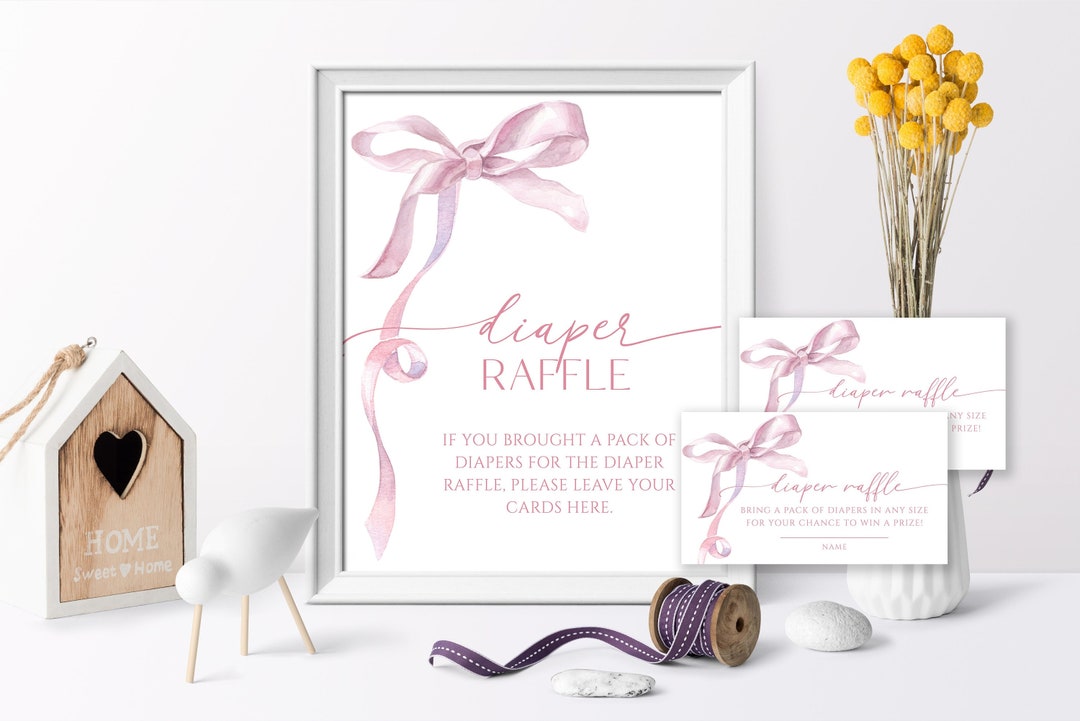 Pink Bow Baby Shower Diaper Raffle Sign and Tickets | EDITABLE ...