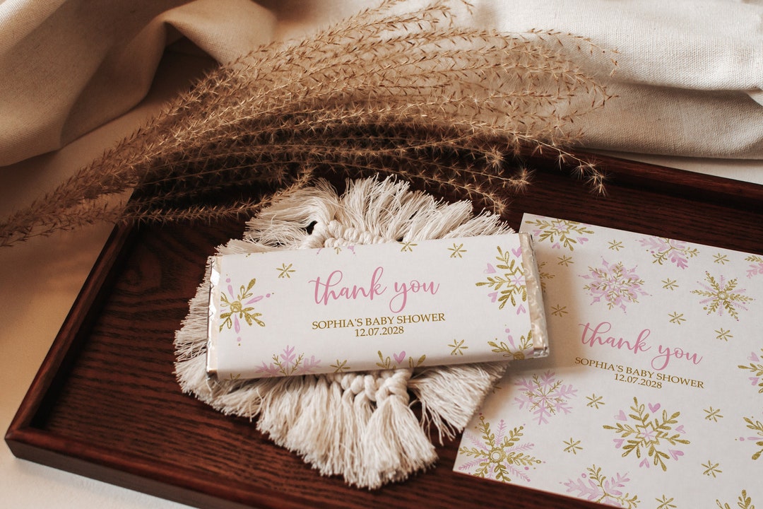 Winter Snowflake Chocolate Bar Wrapper: Pink & Gold Baby Shower ...