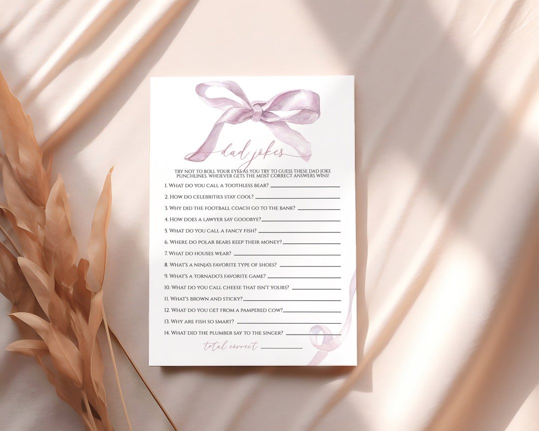 Pink Bow Dad Jokes Baby Shower Game Blush Pink Funny Jokes & Riddles ...