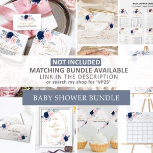 Blush Pink & Navy Floral Thank You Tag, EDITABLE Template, Blue Rose ...