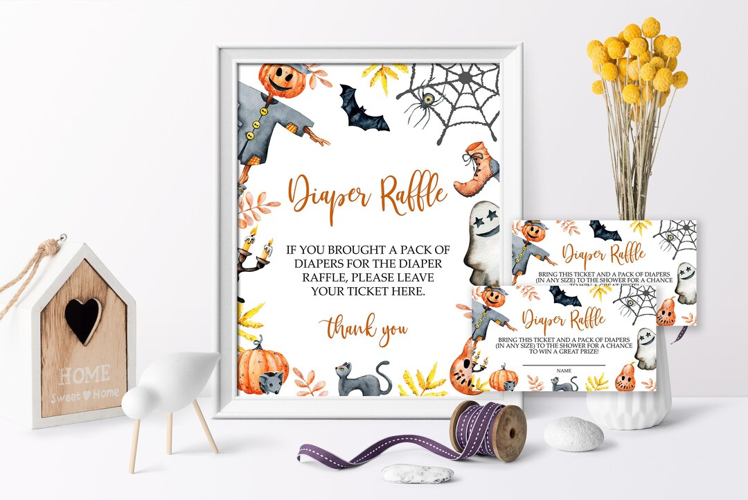 Halloween Baby Shower Diaper Raffle Sign and Raffle Tickets, EDITABLE ...