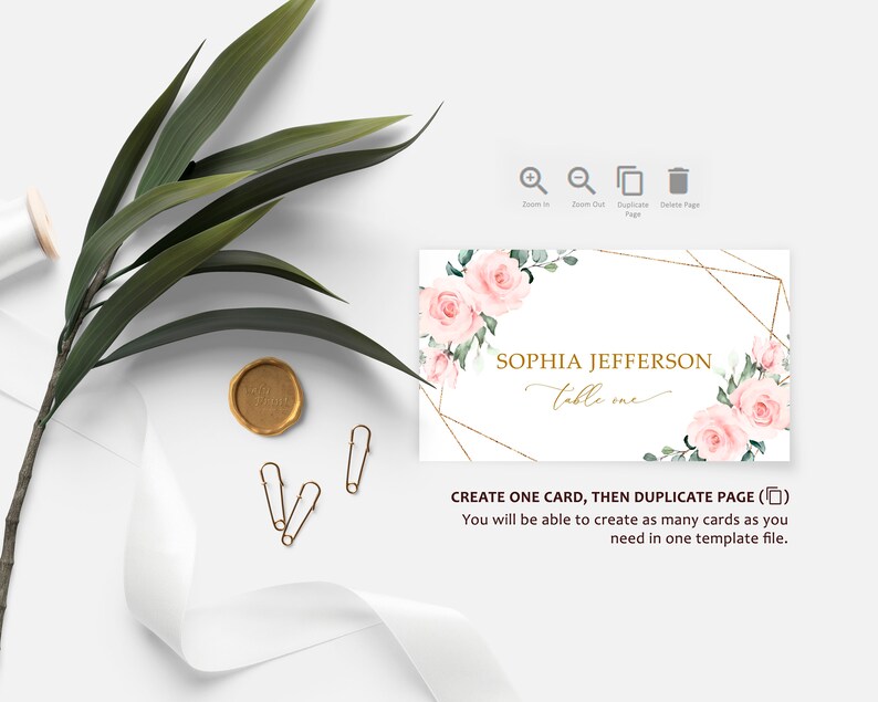 Blush Pink Flowers Place Cards EDITABLE Template Printable - Etsy