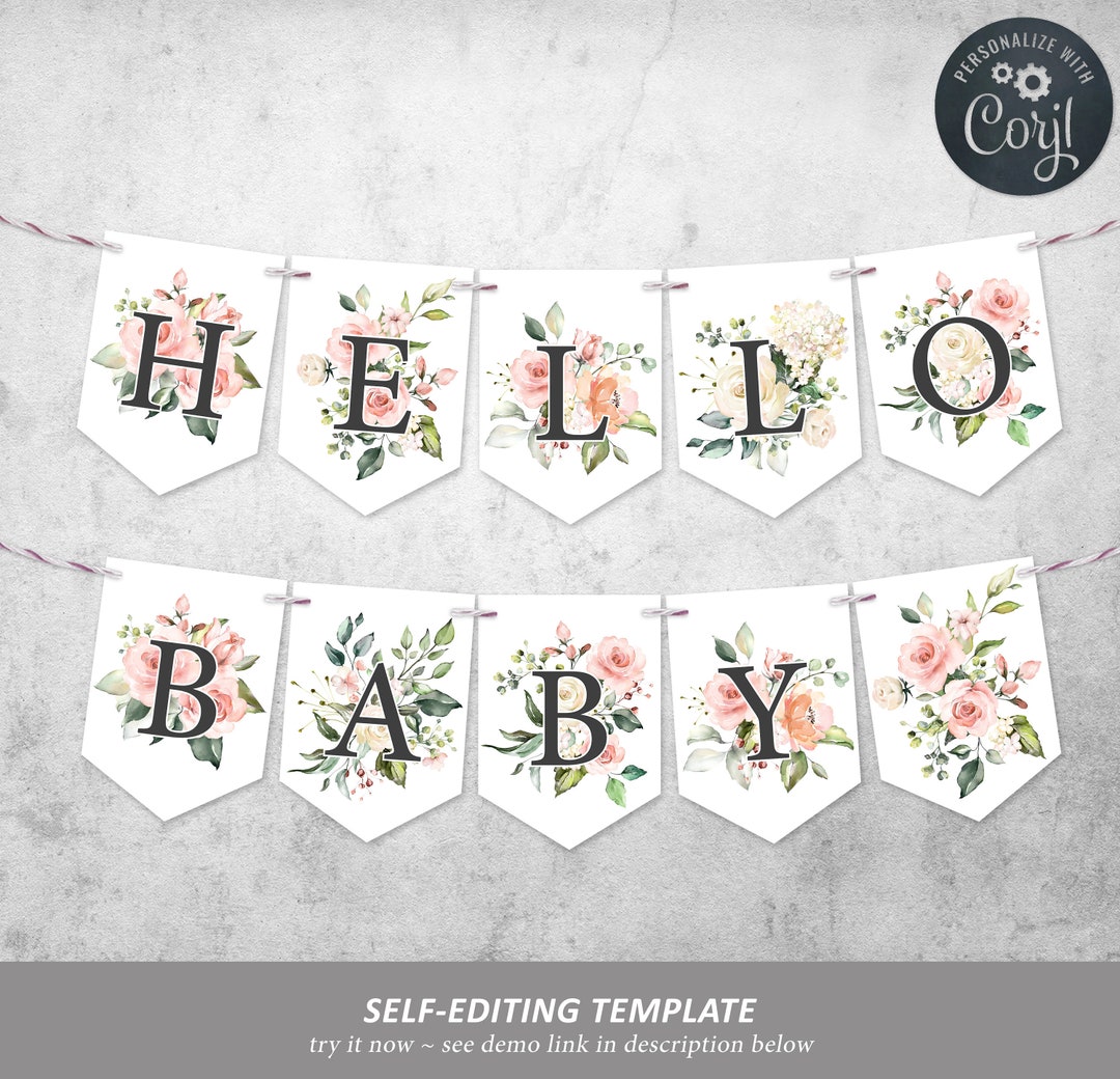 Editable Blush Pink Floral Banner: Baby Shower, Bridal Brunch (digital ...