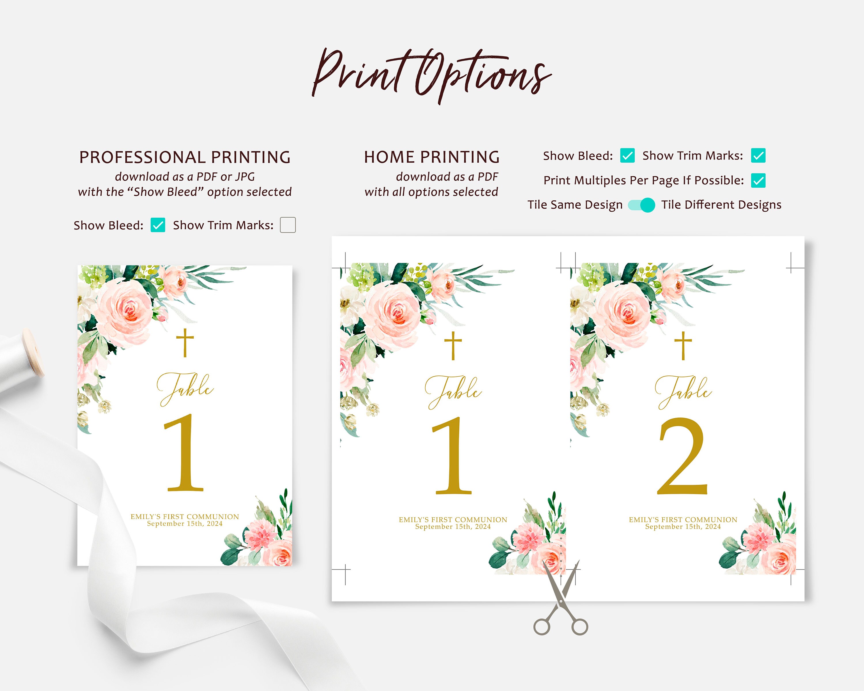 Floral Communion Table Numbers EDITABLE Template Printable - Etsy