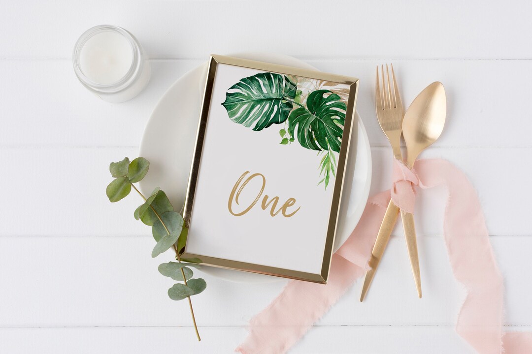 Tropical Table Numbers, EDITABLE, Printable Greenery Seating Template ...