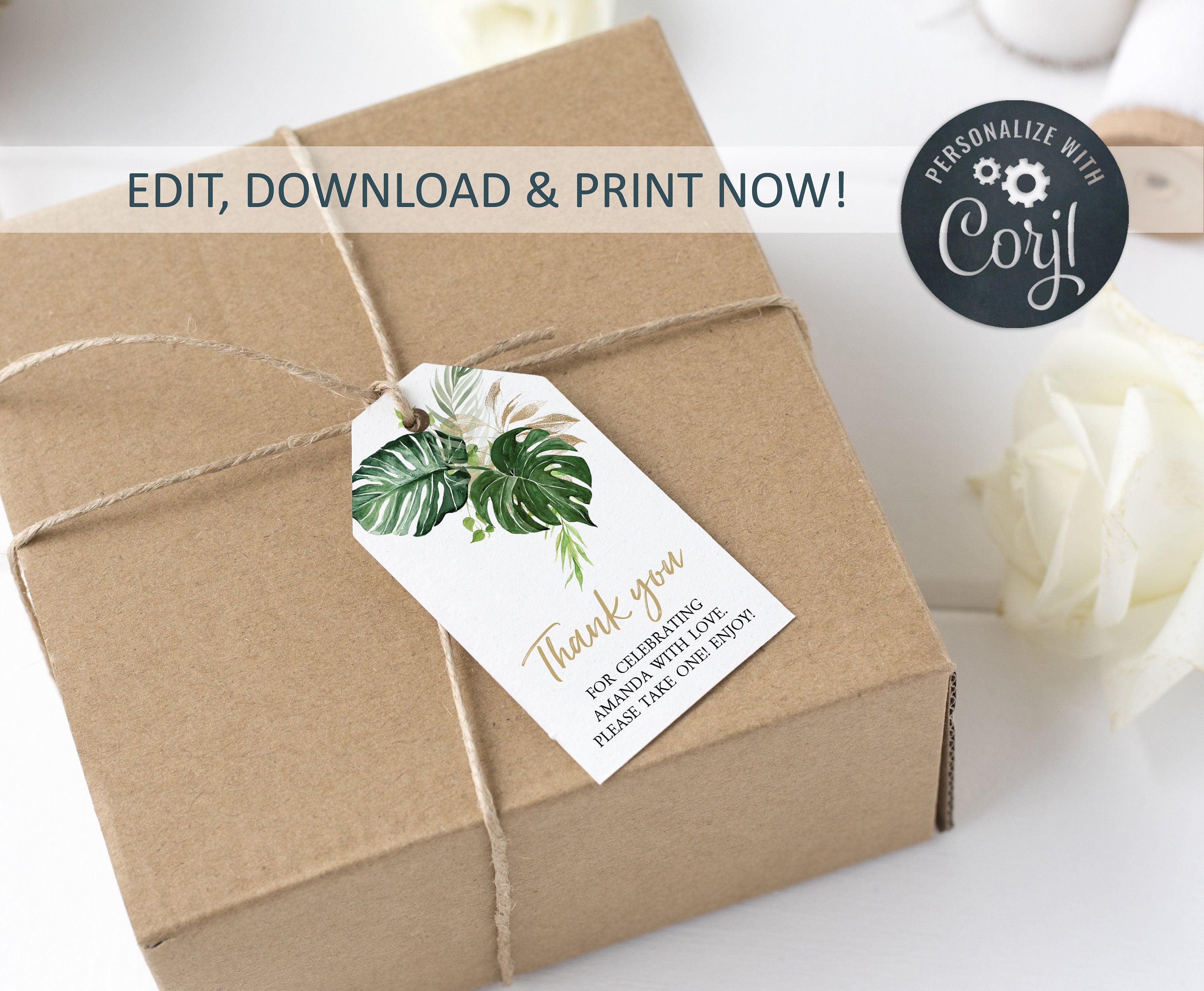 Greenery Thank You Tag Template Tropical Favor Tag Printable - Etsy