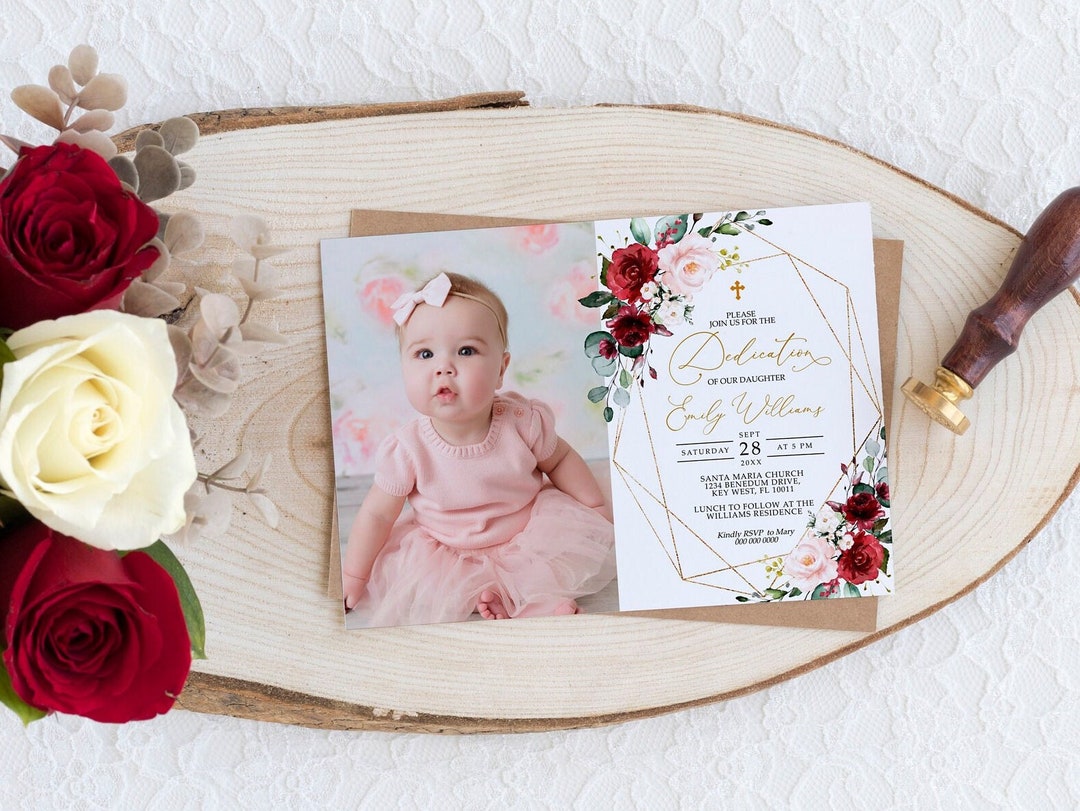 Marsala & Blush Pink Dedication Invitation, EDITABLE Template, Boho ...