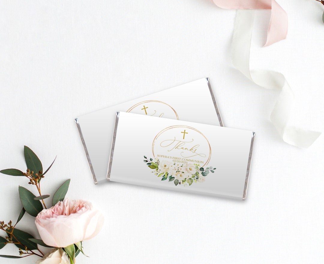 Floral First Communion Chocolate Bar Wrapper: Editable Template ...
