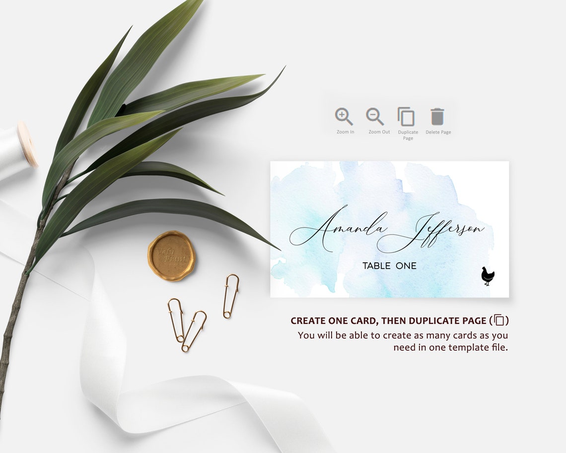 Blue Watercolor Place Cards EDITABLE Template Printable - Etsy