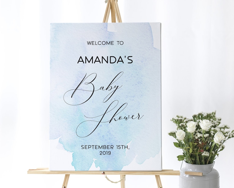 Blue Welcome Sign EDITABLE Simple Watercolor Baby Shower - Etsy