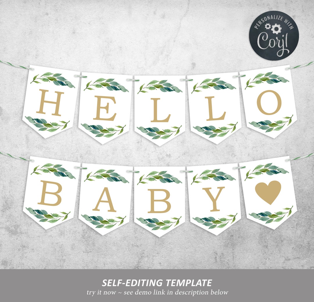 Editable Greenery Alphabet Banner Template, Printable Baby Shower ...