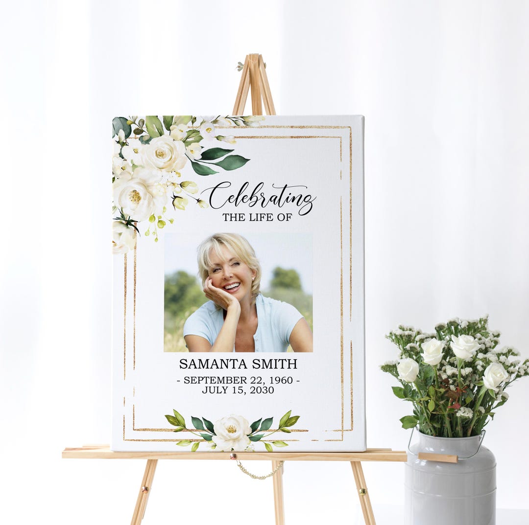 Floral Funeral Welcome Sign: Gold Frame, Celebration of Life (instant ...