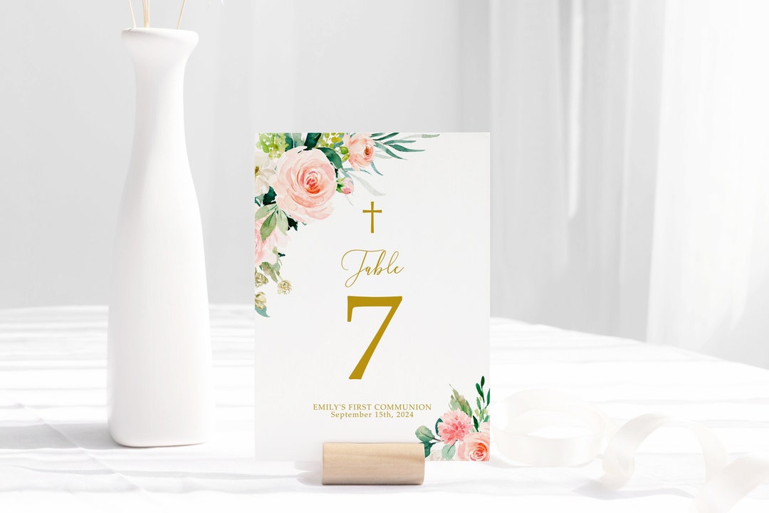 Floral Communion Table Numbers: Blush Pink Flowers (EDITABLE Template ...