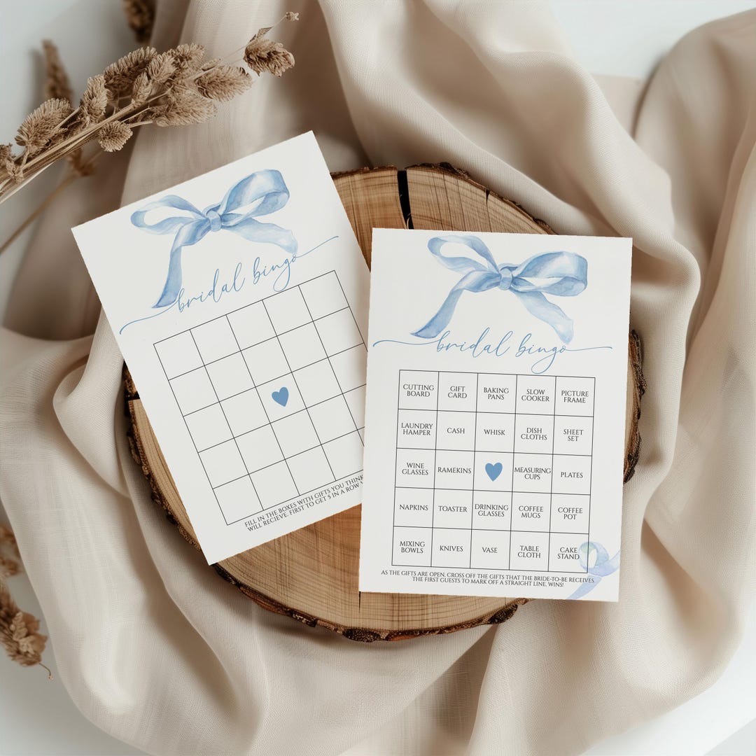Blue Bow Bridal Bingo Game: Watercolor Ribbon (editable Printable) - Etsy