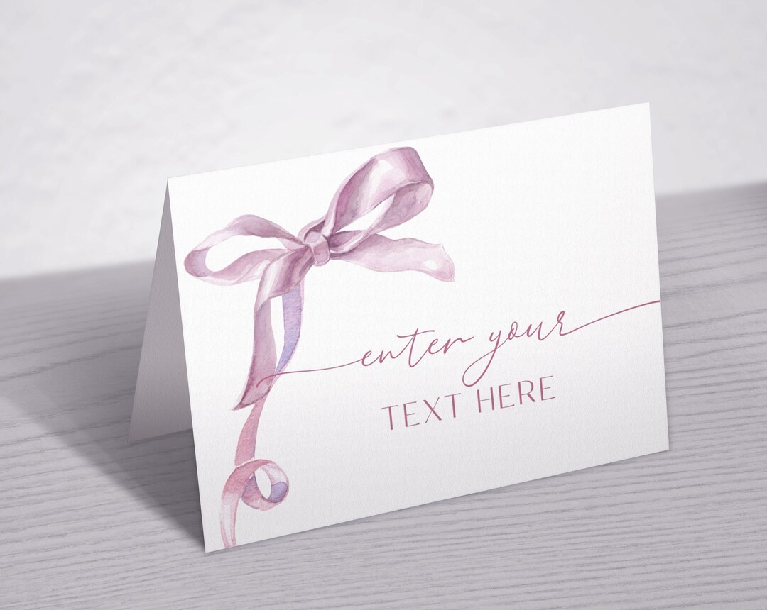 Pink Bow Buffet Card | Editable Printable Blush Pink Ribbon Food Labels ...
