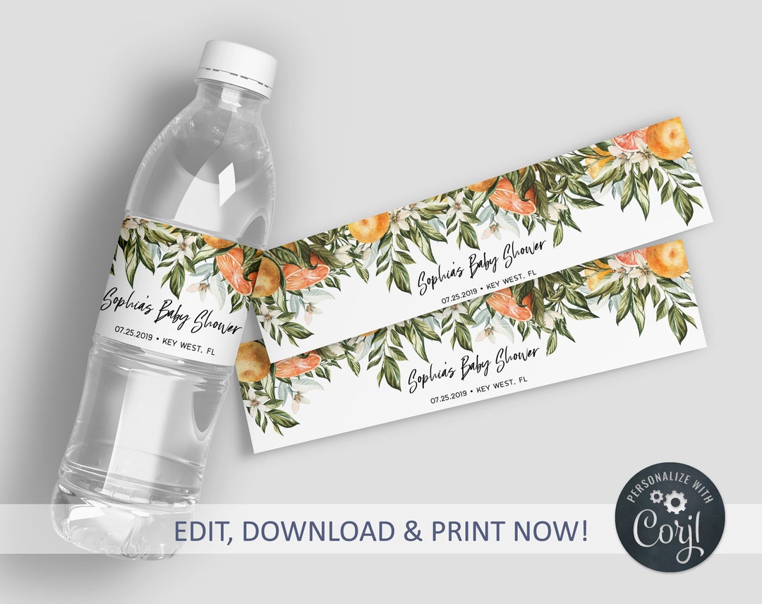 Citrus Bottle Label, EDITABLE, Orange Flowers Water Labels, Printable ...
