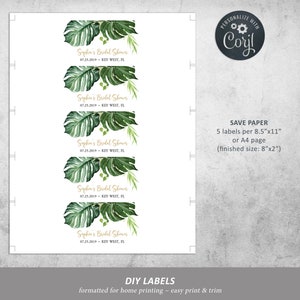 Tropical Greenery Bottle Label: Editable Template (instant Download) - Etsy