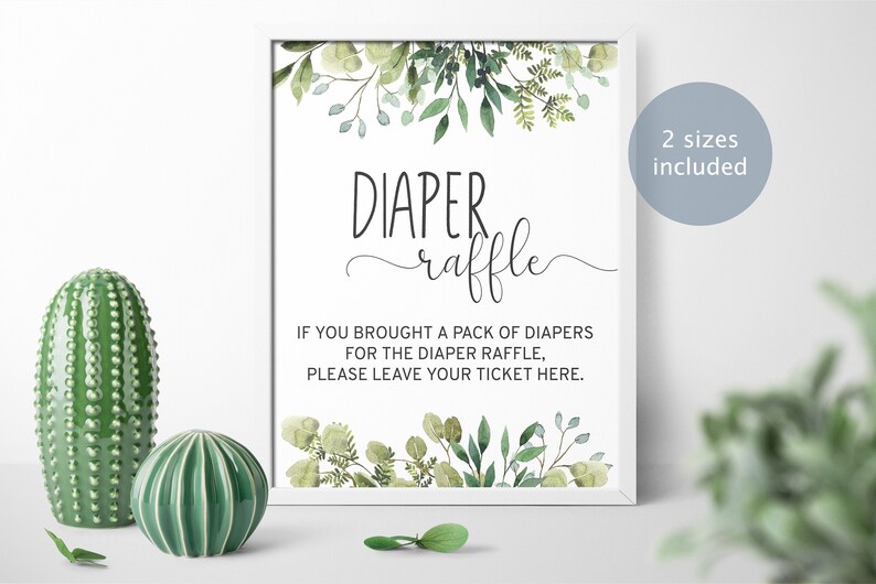 Greenery Baby Shower Diaper Raffle Sign (digital Download) - Etsy