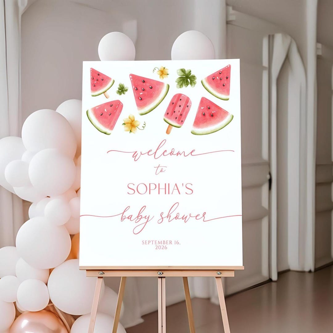 Watermelon Baby Shower Welcome Sign: Tropical Watercolor Poster ...