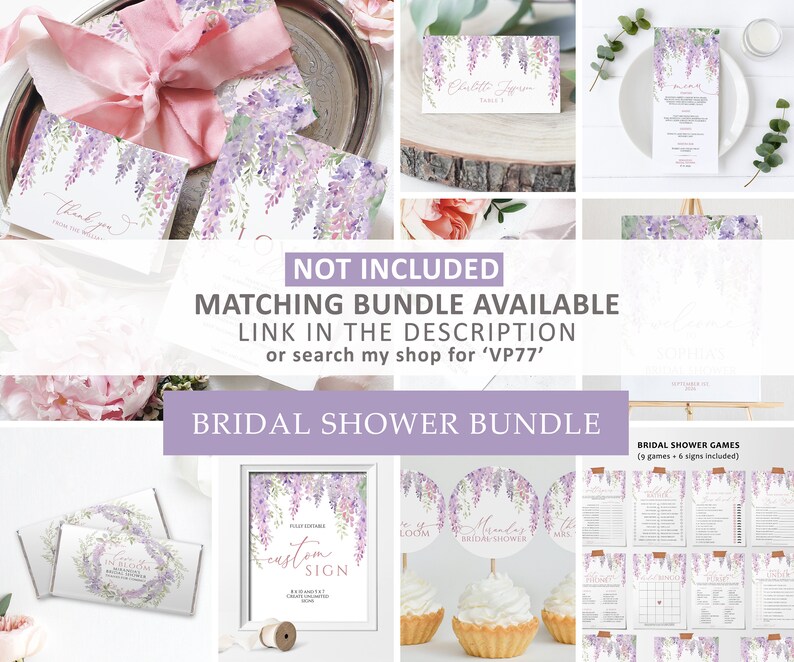 Purple Wisteria Water Bottle Label, EDITABLE Lavender Floral Baby ...