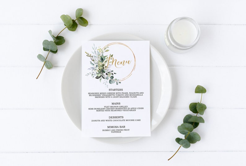 Greenery Menu EDITABLE Printable Floral Wedding Menu | Etsy