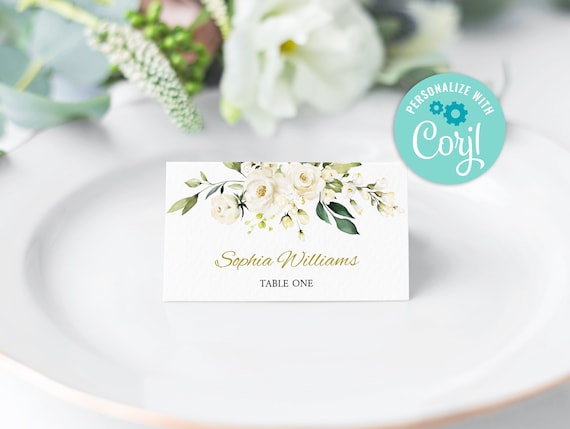 Editable White Flowers Place Cards Printable Place Card - Etsy