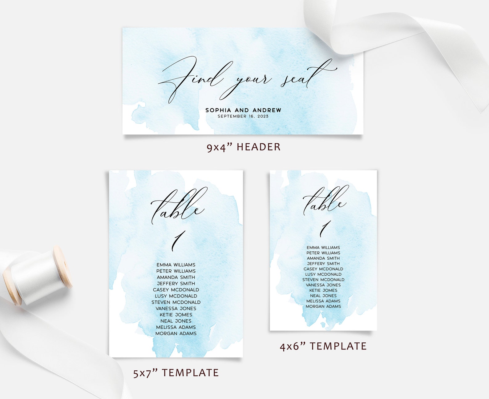 Blue Watercolor Seating Chart Small Pages EDITABLE Template | Etsy