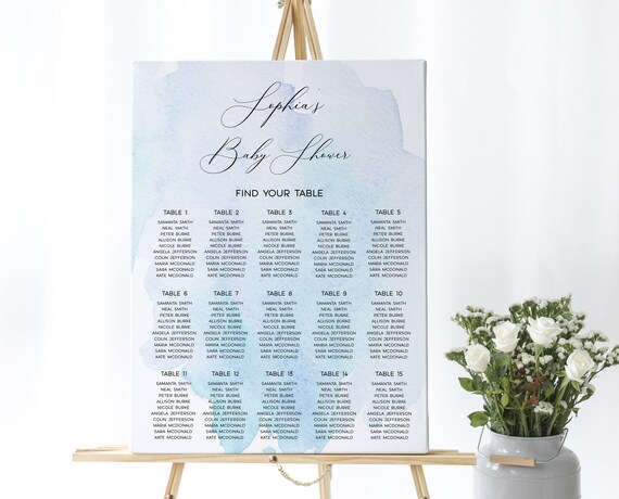 Blue Seating Chart EDITABLE Watercolor Table Poster DIY - Etsy