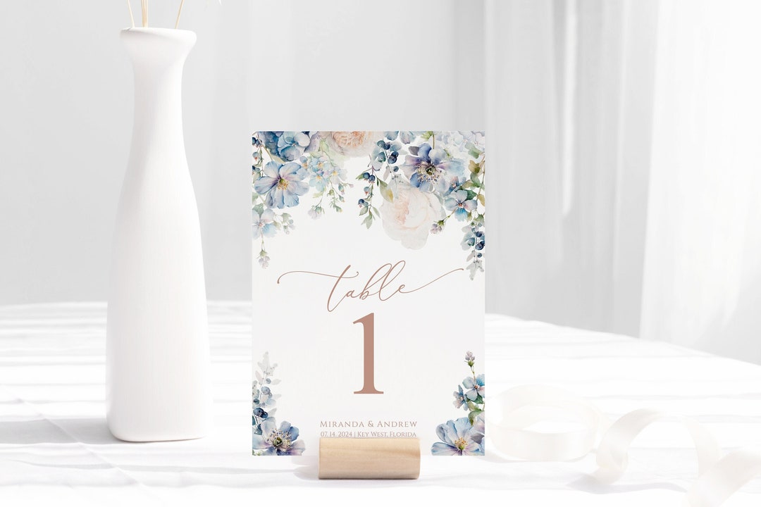 Elegant Blue Hydrangea Table Numbers, EDITABLE Printable Dusty Blue ...