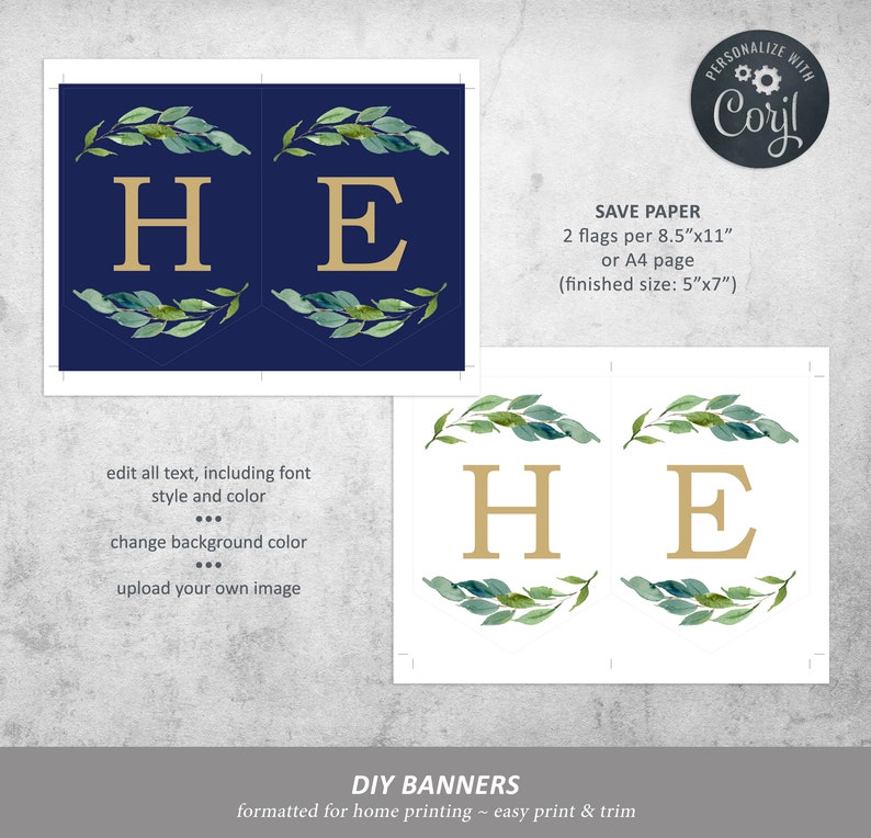 Editable Greenery Alphabet Banner Template Printable Baby - Etsy