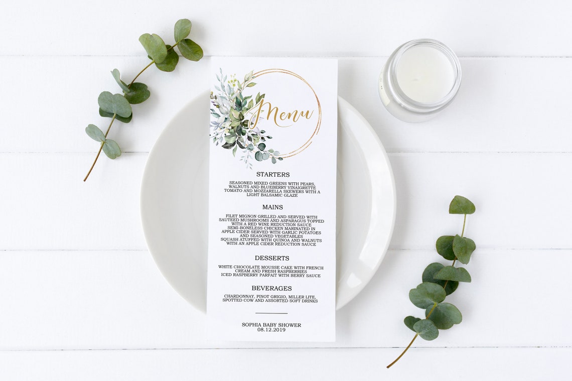 Greenery Menu EDITABLE Printable Floral Wedding Menu - Etsy