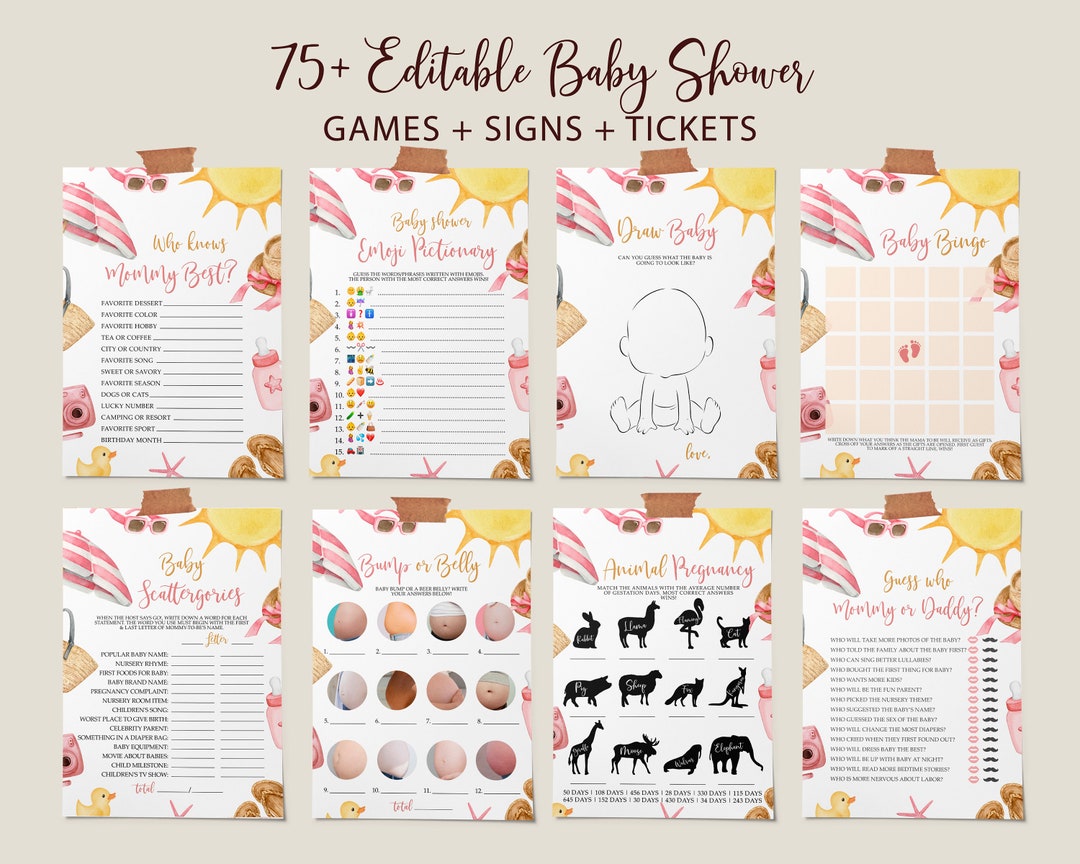 Splish Splash Baby Bash Shower Games Bundle, EDITABLE Summer Girl Baby ...