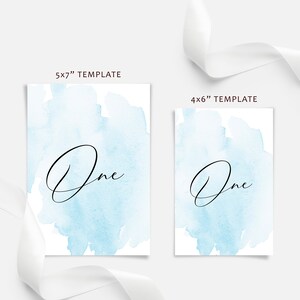 Blue Watercolor Wedding Table Numbers | Editable Calligraphy Script ...
