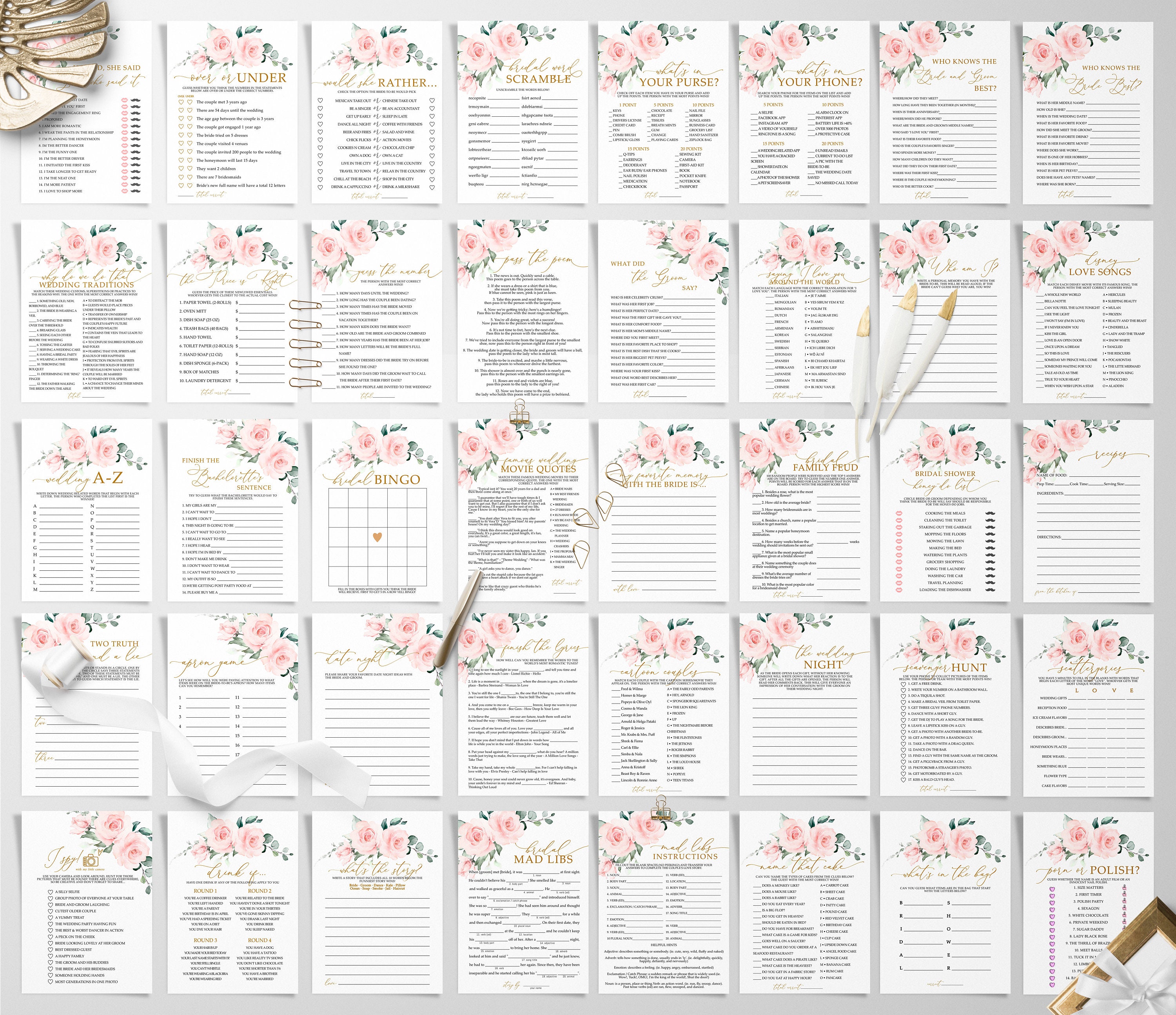 Blush Pink Floral Bridal Shower Games Bundle (editable, Printable) - Etsy