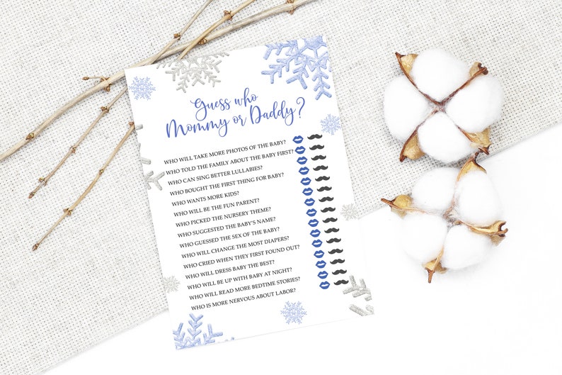 Winter Guess Who? Baby Shower Game: Blue Snowflakes (EDITABLE Printable ...