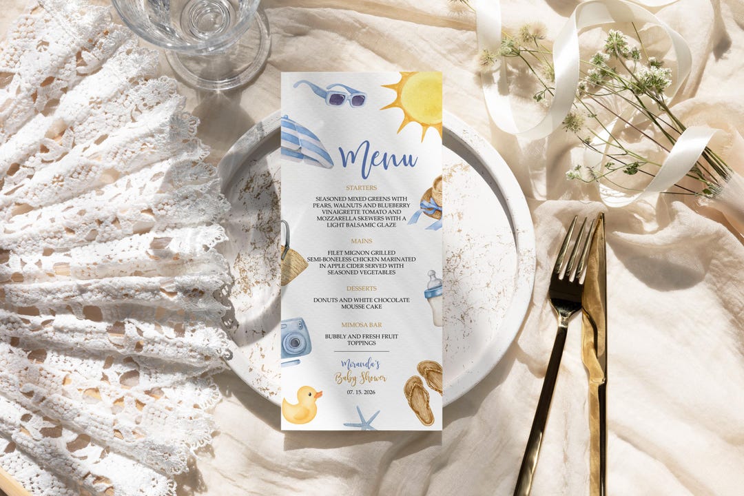 Beach Bridal Brunch Menu: Splish Splash Editable Template (digital ...