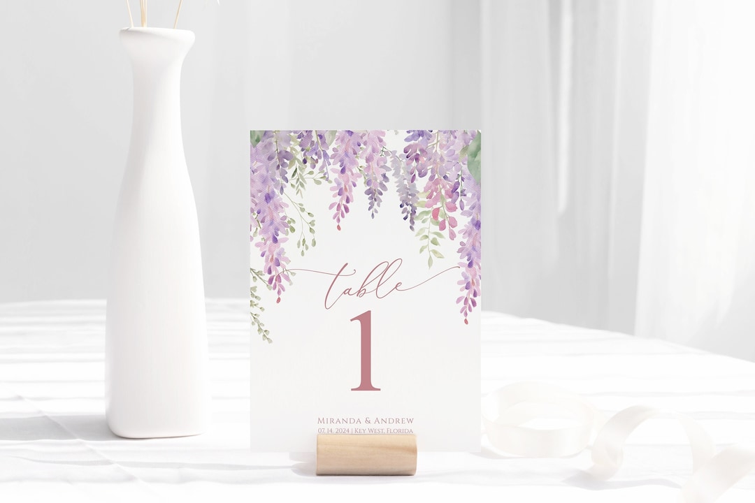 Números de mesa elegantes con glicina morada / Plantilla de número de ...