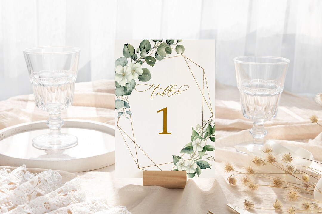 Sage Green Eucalyptus Table Numbers, EDITABLE Printable Green & Gold ...