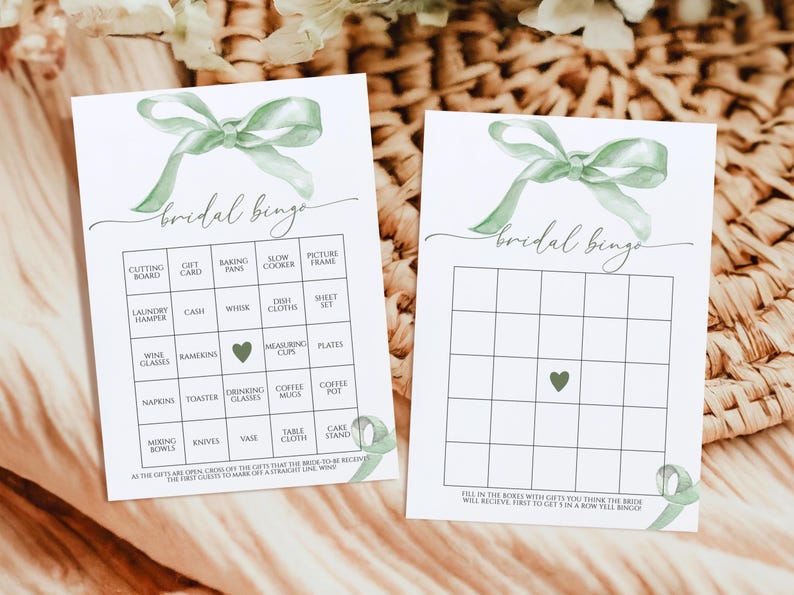 Sage Green Bridal Bingo Game: Watercolor Ribbon (editable Printable) - Etsy