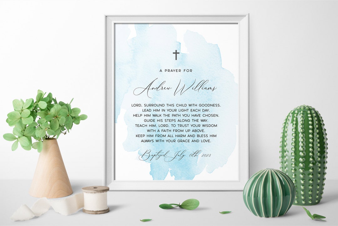Boy Baptism Prayer Sign: Blue Watercolor Christening (digital Download ...