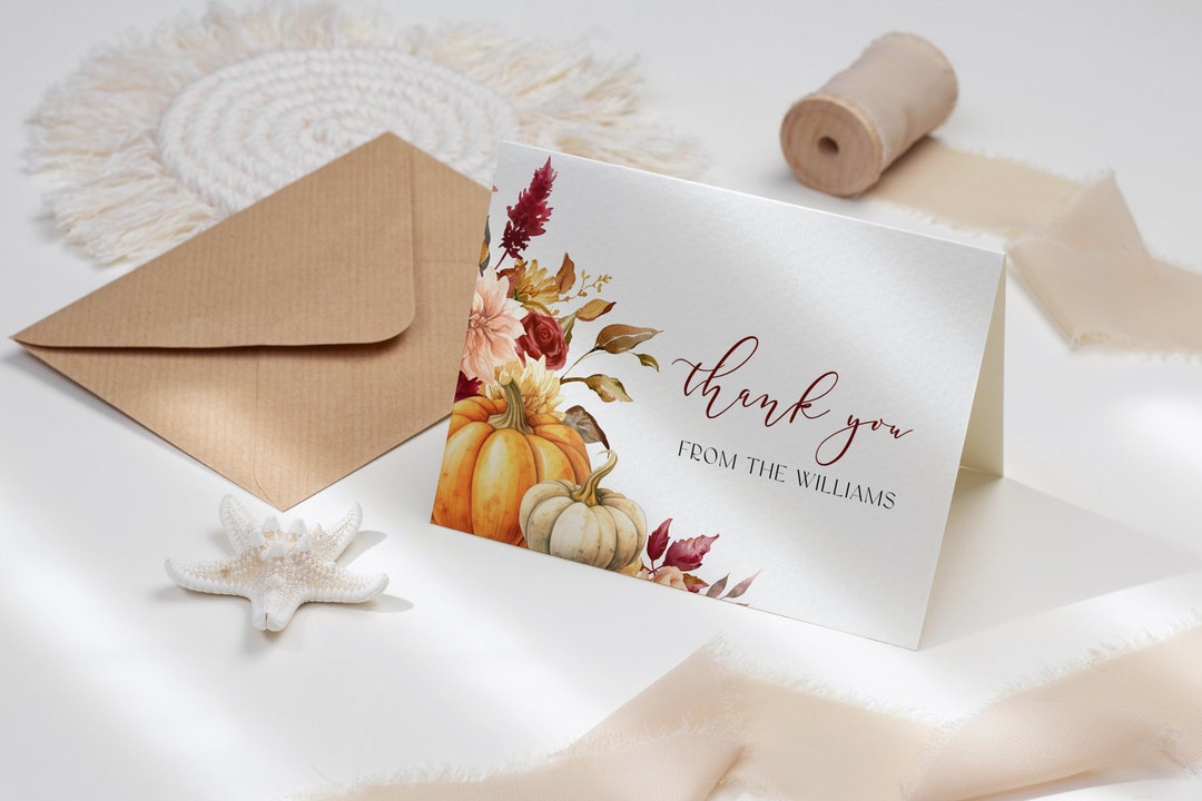 Fall Pumpkin Floral Thank You Card: Editable Printable (digital File ...