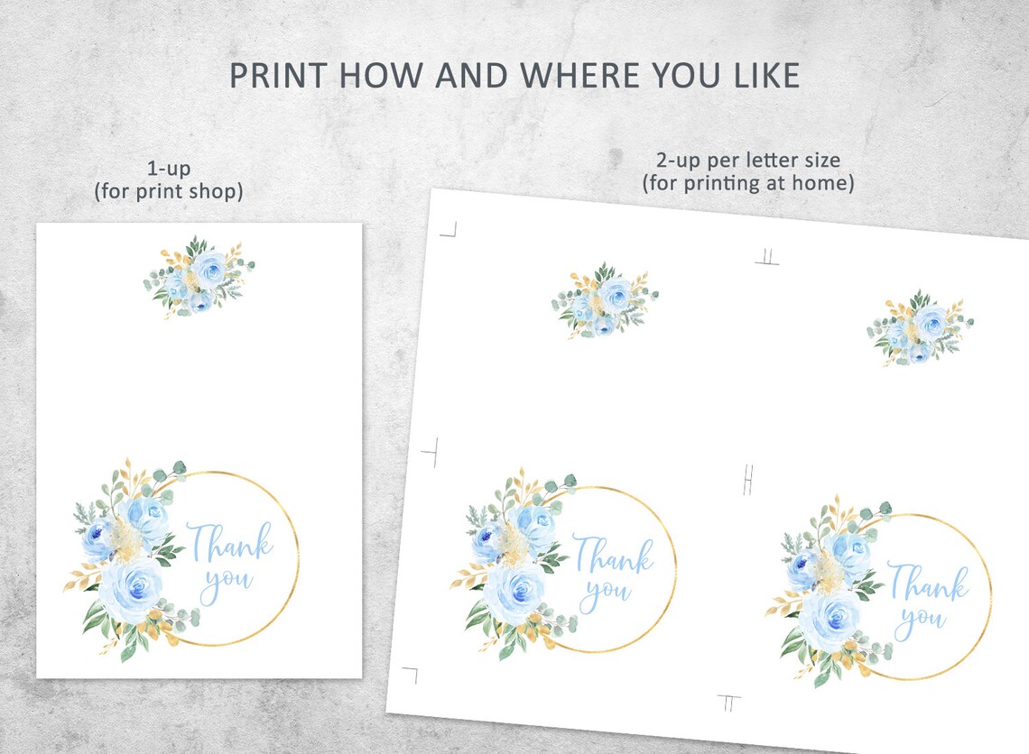 Blue Flower Thank You Card Printable Thank You Note Card - Etsy