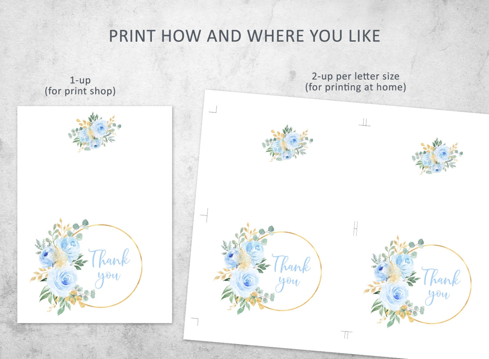 Blue Flower Thank You Card Printable Thank You Note Card - Etsy