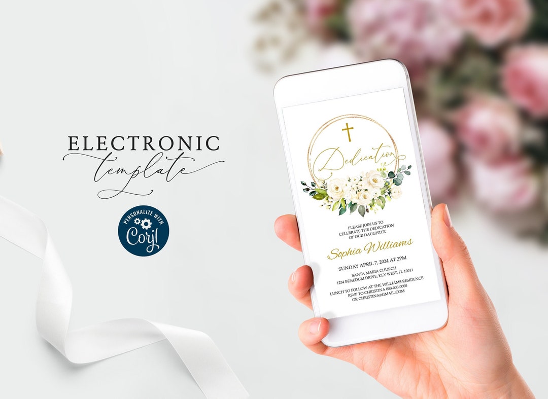White Flowers Dedication Electronic Invitation Template, Editable ...