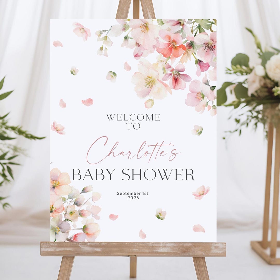 Wildflowers Welcome Sign | EDITABLE Blush & Peach Floral Template ...