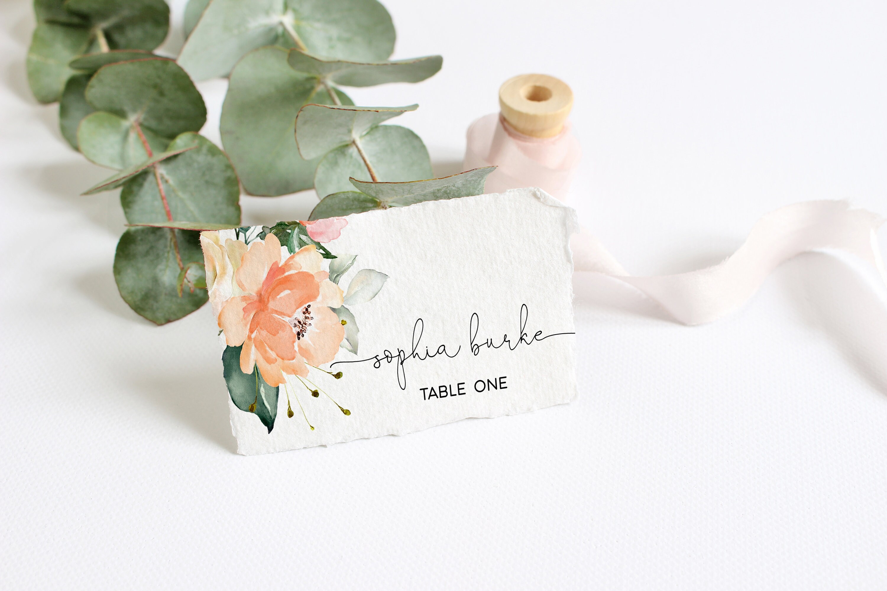 Peach Rose Place Cards EDITABLE Template Printable Coral - Etsy