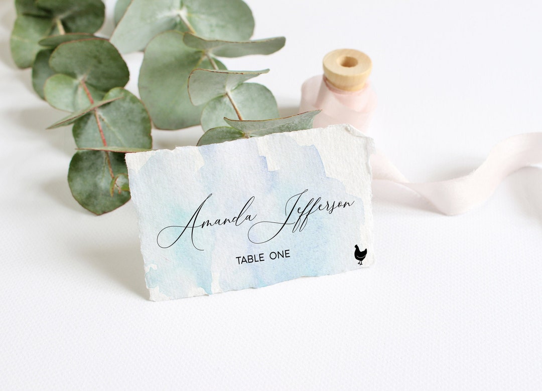 Blue Watercolor Place Cards, EDITABLE Template, Printable Place Card ...